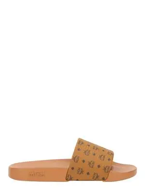 Mcm Rubber Slider Sandal With Logo - Beige