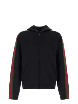 Gucci Web Detail Cotton And Silk Hoodie - Blue
