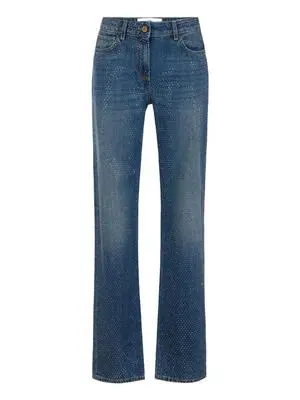 Elisabetta Franchi Embellished Cotton Denim Jeans - Blue