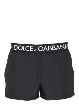 Dolce & Gabbana Logo Waistband Swim Shorts - Black