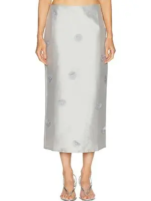 MARLIES GRACE 3d Floral Appliqué Taffeta Skirt - Silver Grey