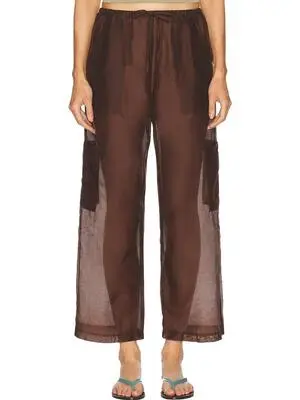 Donni. Silk Cotton Sheer Cargo Pant - Walnut