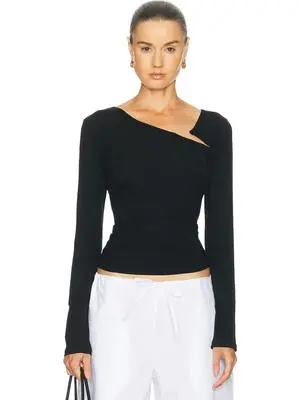 DEIJI STUDIOS Asymmetrical Shoulder Tie Top - Black