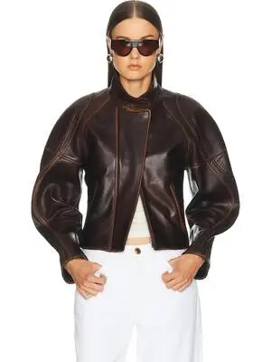 Helmut Lang Leather Jacket In Brown - Saddle