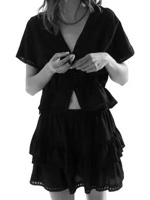 H&M Tiered Skirt With Eyelet Embroidery - Black