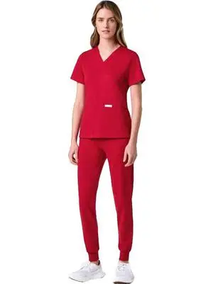 JAANUU Ultrasoft Essential Comfort 6-pocket Scrub Set - Red
