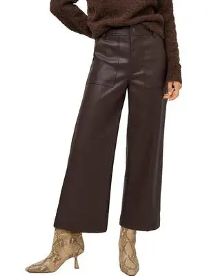 Fifteen Twenty Faux Leather Wide Leg Crop Pants - Brown