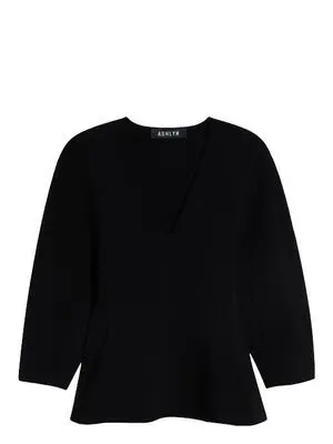 ASHLYN William V-neck Knit Blouse - Black