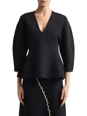 ASHLYN William V-neck Knit Blouse - Black