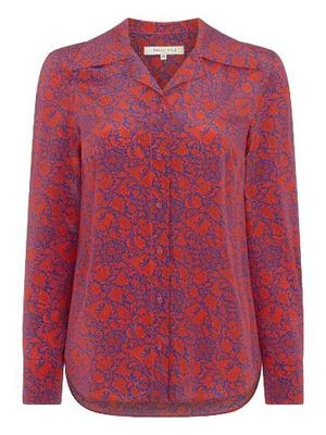 REALLY WILD CLOTHING Arabella Silk Collar Blouse In Liberty Print - Red/blue