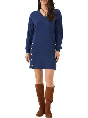 Karen Kane V-neck Button Detail Minidress - Blue
