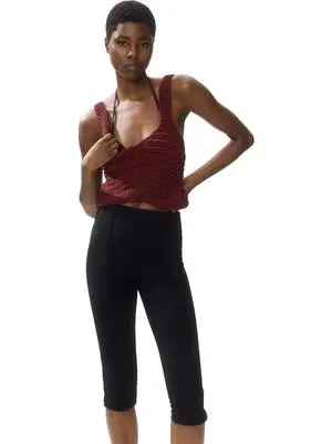 H&M Crochet-look V-neck Sleeveless Cropped Top - Dark Rust Red