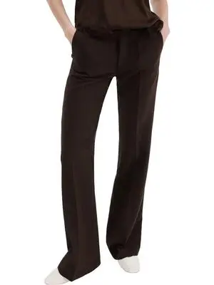 Mango Mid Rise Flare Pants With Pressed Creases - Chocolate