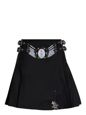 CHOPOVA LOWENA Cotton Kilt With Pearl And Cameo Embellishment - Black