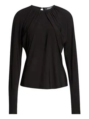 ASHLYN Vion Long Sleeve Draped Top - Black