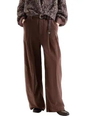 Brunello Cucinelli Stretch Cotton And Cashmere Corduroy Baggy Trousers With Monili - Chocolate
