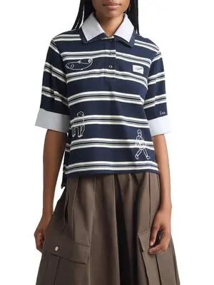 Sea Mina Double Layer Polo Top - Navy