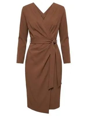 CONCEPT A TROIS Caramel Long-sleeved Wrap Cocktail Dress - Brown
