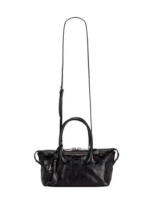 Miu Miu Vitello Shine Tote Bag In Black - Nero