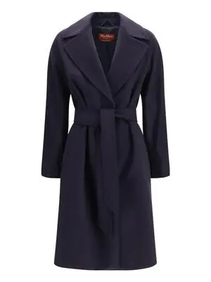 Max Mara MAX MARA STUDIO Wool Coat With Peak Lapels And Belt Blue