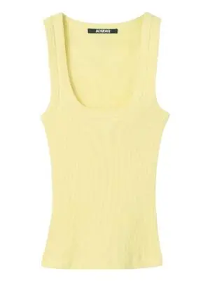 Jacquemus Jacquemus Ribbed Tank Top With Logo Patch Light Yellow
