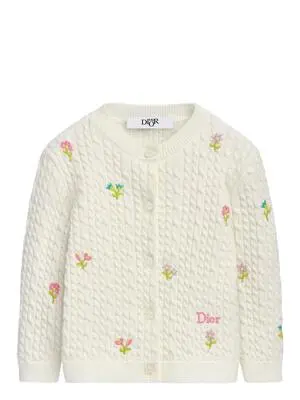 Dior Embroidered Floral Cable Knit Cardigan - Ivory