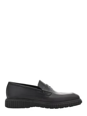 FERRAGAMO Calfskin Loafer With Embossed Micro Gancini - Black