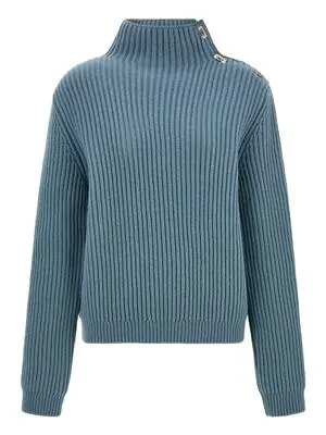 FERRAGAMO Knitted Mock Neck Sweater With Gancini Detail - Green