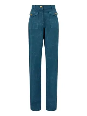 FERRAGAMO Washed Cotton Gabardine Trousers With Gancini Buckles - Green