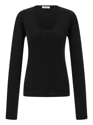 FERRAGAMO Lightweight Wool Long Sleeve Top - Black
