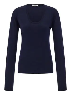 FERRAGAMO Lightweight Wool Long Sleeve Top - Blue