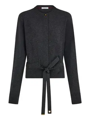 FERRAGAMO Virgin Wool Cardigan With Gancini Belt - Grey