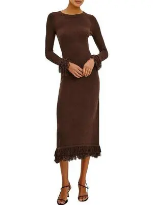 Rails Alejandra Fringe Long Sleeve Midi Dress - Espresso