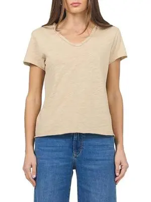 DEAR JOHN Vanya V-neck Slub Knit T-shirt - Dune