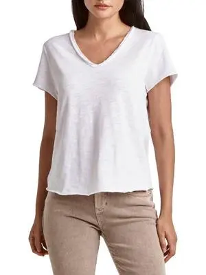DEAR JOHN Vanya V-neck Slub Knit T-shirt - White