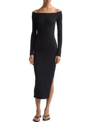 HELMUT LANG Helmut Lang Open Rib Long Sleeve Midi Dress