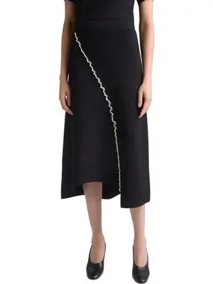 ASHLYN Felix Asymmetric Ruffle Trim Skirt - Black