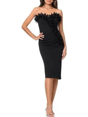 XSCAPE EVENINGS Strapless Ruffle Cocktail Dress - Black