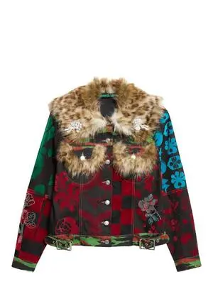 CHOPOVA LOWENA Chopova Lowena Patchwork Faux Fur Trim Denim Jacket