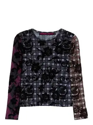 CHOPOVA LOWENA Duchess Flocked Mesh Top - Black Multi