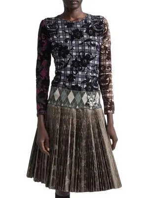 CHOPOVA LOWENA Duchess Flocked Mesh Top - Black Multi