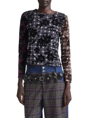 CHOPOVA LOWENA Duchess Flocked Mesh Top - Black Multi