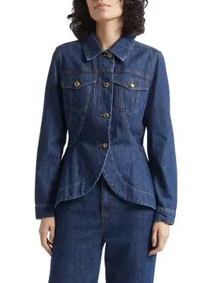 Marella Cotton Peplum Denim Jacket - Blue Jeans