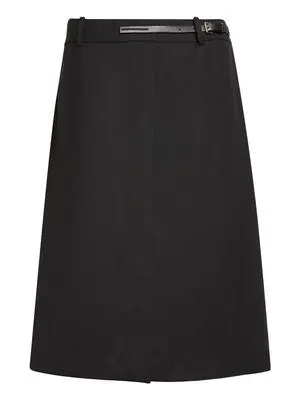 Helmut Lang Belted Wool Gabardine Midi Skirt - Black