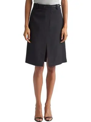 Helmut Lang Belted Wool Gabardine Midi Skirt - Black
