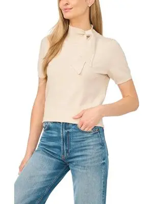 CECE DUPRAZ Contrast Stitch Mock Neck Tie Sweater - Malted
