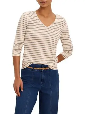 NIC+ZOE Striped V Neck T-shirt - Cream Multi