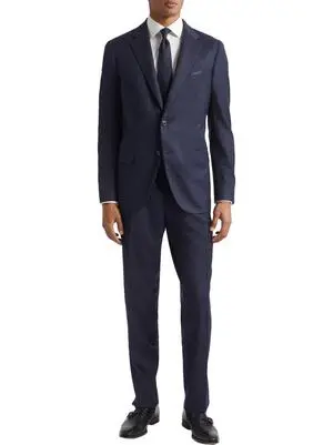 Boglioli Micro Herringbone Wool And Silk Suit - Navy