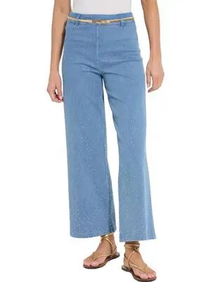 Lyssé Erin Crystal Embellished Wide Leg Jeans - Bleached Blue