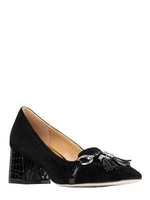 DONALD PLINER Nancie Leather Tassel Block Heel Pumps - Black
